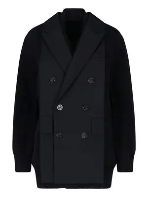 SACAI SACAI Hybrid Double-Breasted Blazer With Contrasting Sleeves