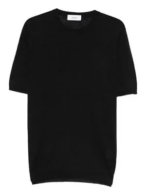 LARDINI Linen-cotton Ribbed Crewneck T-shirt With Short Sleeves - Nero