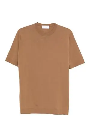 LARDINI Lardini Men's Ribbed Cuff And Hem Crew Neck Short-Sleeve Cotton T-Shirt Marrone