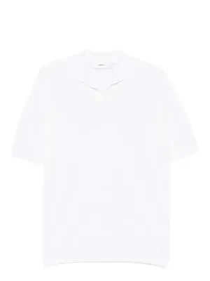 LARDINI Lardini Men's Linen-Cotton Notched Neck Short-Sleeve T-Shirt With Ribbed Hems Bianco