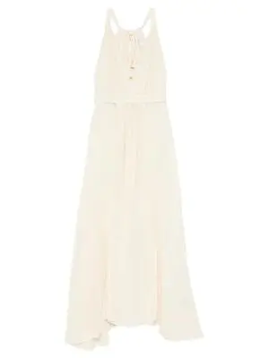 120% Lino 120% LINO Linen Blend V-Neck Mini Dress With Adjustable Back Bianco