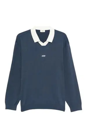 AUTRY Autry Unisex Front Embroidered Logo T-Shirt With Contrast Neckline And Ribbed Hems Blu