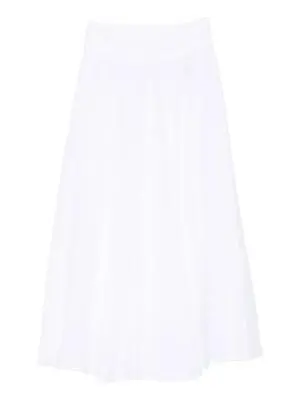 120% Lino Long Lined Linen Skirt With Side Zip - Bianco