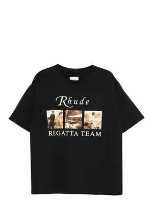 Rhude Crew Neck T-shirt With Front Print - Nero