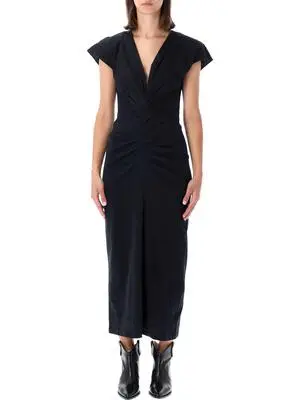 MARANT ETOILE Nadra Pleated Cotton T-shirt Wrap Maxi Dress - Nero