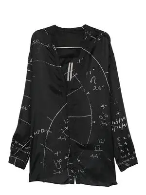 Rick Owens All-over Print V-neck Shirt With Button Front & Cuffed Sleeves - Nero