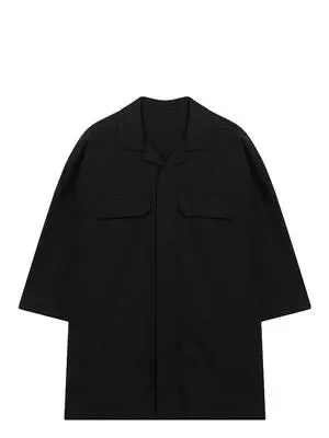 Rick Owens Camp Collar Shirt With Concealed Button Placket, Drop Shoulder & Chest Pockets - Nero