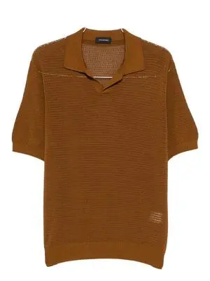 Tagliatore Tagliatore Crochet Cotton Polo Shirt With Classic Collar And V-Neck Marrone