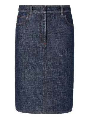 Fendi Flared Midi Skirt With Quilted Ff Motif - Blu