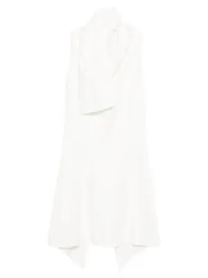 Khaite Flowing Crepe Satin Mini Dress With Draped Scarf High Neck - Bianco