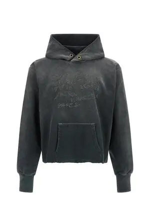 MAISON MARGIELA Logo Embroidered Cotton Hoodie With Raw-cut Hem - Nero