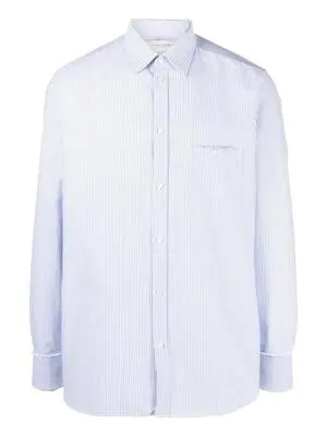 GOLDEN GOOSE Striped Button-front Shirt With Double Gold Star Detail - Azzurro