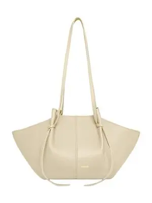 Yuzefi Pebble-grain Leather Tote Bag With Gold Tone Clasp - Ivory