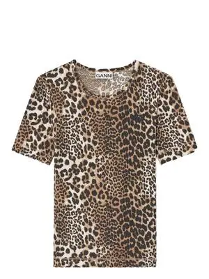 GANNI Leopard Print Organic Cotton T-shirt - Marrone