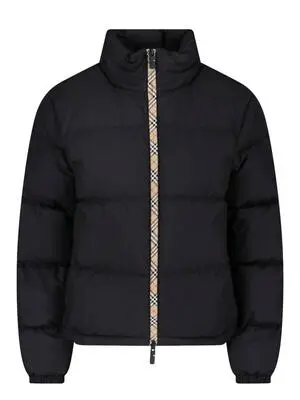 Burberry Padded Jacket With Check Trim - Black