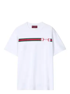 GUCCI Gucci Web Print Horsebit Embroidered Crewneck T-Shirt