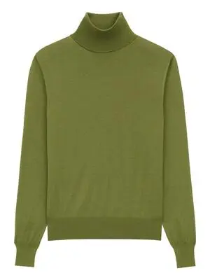 Saint Laurent Fine-knit Wool, Cashmere, And Silk Turtleneck Sweater - Verde