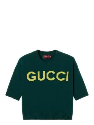 Gucci Intarsia Wool Crewneck Sweater With Short Sleeves - Verde