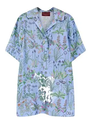 Gucci GUCCI Silk Bowling-Collar Short-Sleeve Top Azzurro