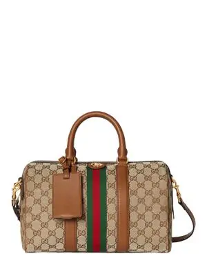 Gucci Gg Canvas Tote Bag With Leather Trim - Marrone