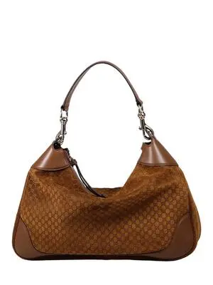 Gucci 25 Cm Embossed Micro Gg Suede Mini Bag With Top Handle & Zip Closure - Marrone