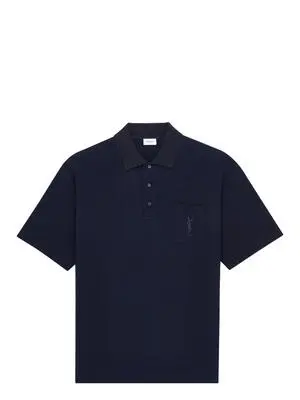 Saint Laurent Short-sleeve Leather Polo Shirt With Half Button Placket And Chest Patch Pocket - Blu
