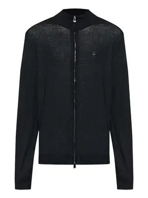 Emporio Armani Zip-up Fine Knit Wool Cardigan - Black