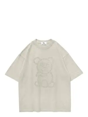 X ILONA BLUE Organic Cotton Embroidered Bear T-shirt - Blue