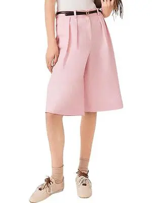 Maje Pleated Linen Blend Bermuda Shorts - Pink