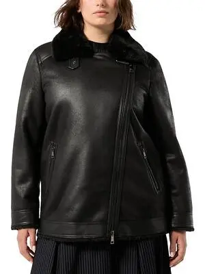 Marina Rinaldi Faux Leather Aviator Jacket - Black