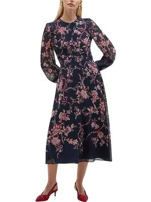 HOBBS LONDON Petites Silk Floral Midi Dress - Midnight Multi