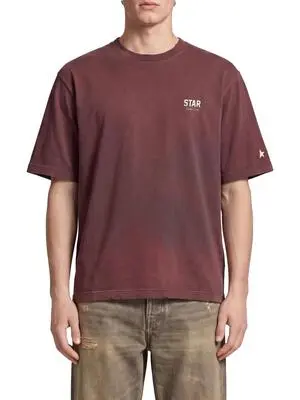 GOLDEN GOOSE Cotton T-shirt With Printed Logo And Dropped Shoulders Wine