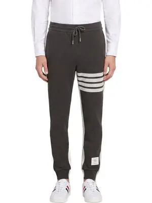Thom Browne 4-bar Stripe Cotton Jogging Trousers With Drawstring Waist Grey