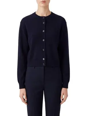 RÓHE Crew Neck Ribbed Cardigan - Blue