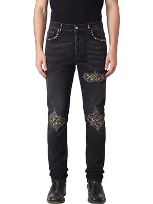 Amiri Embellished Distressed Jeans - Black