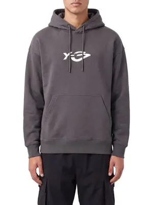 Y3 Relaxed Fit Cotton Hoodie With Contrast Logo - Grey