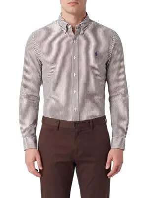 Polo Ralph Lauren Polo Ralph Lauren Striped Stretch Cotton Shirt With Embroidered Pony Logo Brown