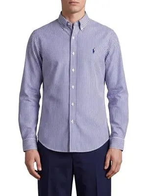 Polo Ralph Lauren Polo Ralph Lauren Striped Stretch Cotton Shirt With Embroidered Pony Logo White