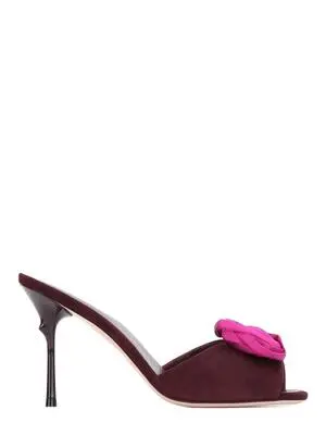 ROGER VIVIER Roger Vivier Epine Rose Embroidered Suede Stiletto Heel Mules Brown
