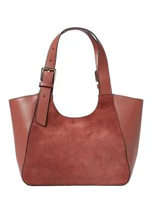 Furla Suede And Smooth Leather Shoulder Bag With Double Handle - Wine