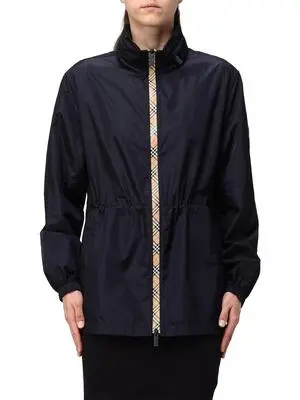 Burberry Zip-up Jacket With Checked Trim - Navy