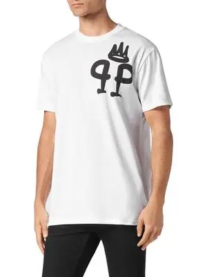Philipp Plein Dropped Shoulder Cotton T-shirt With Monogram Logo White