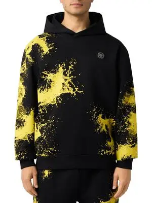 PLEIN SPORT Abstract Print Cotton Hoodie - Black