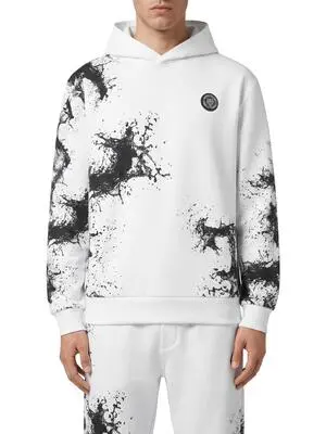 PLEIN SPORT Abstract Print Cotton Hoodie - White
