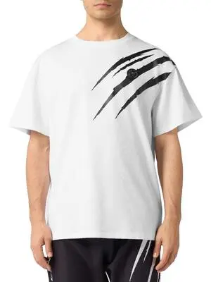 PLEIN SPORT Cotton T-shirt With Graphic Print And Hexagon Logo On The Back - White