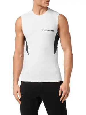 PLEIN SPORT Slim Fit Cotton Tank Top With Contrast Logo - White