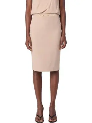 Elisabetta Franchi High-waisted Crêpe Midi Pencil Skirt With Slit - Nude