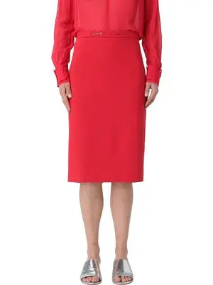 Elisabetta Franchi High-waisted Crêpe Midi Pencil Skirt With Slit - Red