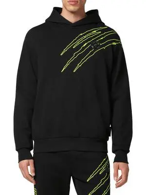 PLEIN SPORT Cotton Hoodie With Graphic Print And Hexagon Logo - Black