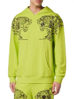 PLEIN SPORT Graphic Print Cotton Hoodie - Yellow